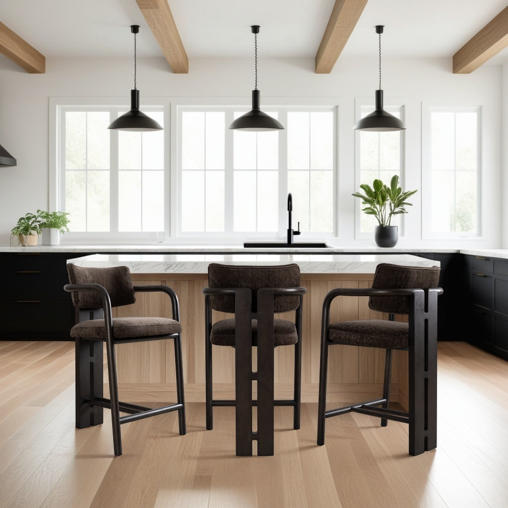 Ebern Designs Caspia Espresso Solid Wood Upholstered 26" Counter Height Barstool With Brindle ...